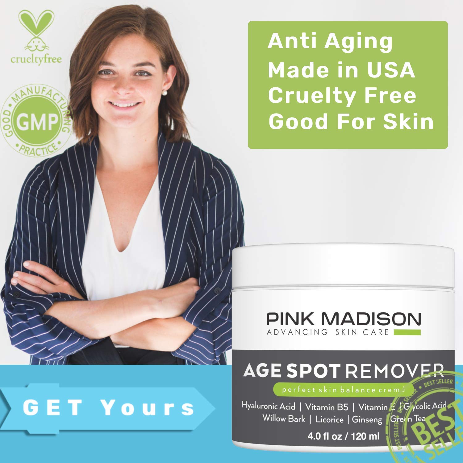 Pink Madison Dark Spot Corrector Best Age Spot Remover Treatment for Face Hands Body Circle 4 Ounce Cream