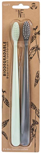 The Natural Family Co. Bio Toothbrush, Soft Nylon Bristles with Non GMO Cornstarch Handles, Plastic Free Packaging and Rivermint and Monsoon Mist Twin Pack