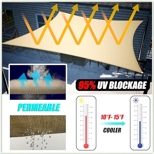 Amgo 16' x 16' Brown Square Sun Shade Sail Canopy Awning UPF50+ AGTAPS16, 95% UV Blockage, Water & Air Permeable, Commercial and Residential, 3 Years Warranty (We Make Custom Size)