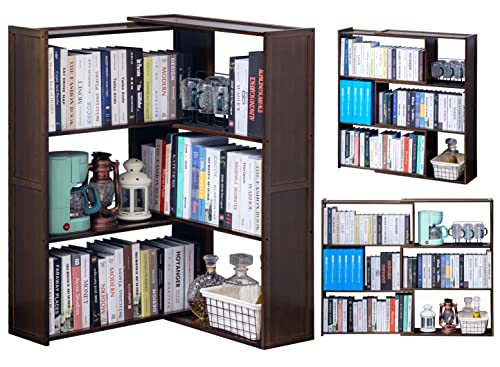 COPREE Multifunctional 4-Layer + 4-Layer Bookshelf Combination,Bamboo 4 Tier Book Shelves, Walnut-Colored Freestanding Book Rack Organizer Shelving Unit Storage for Living Room, Bedroom and Office