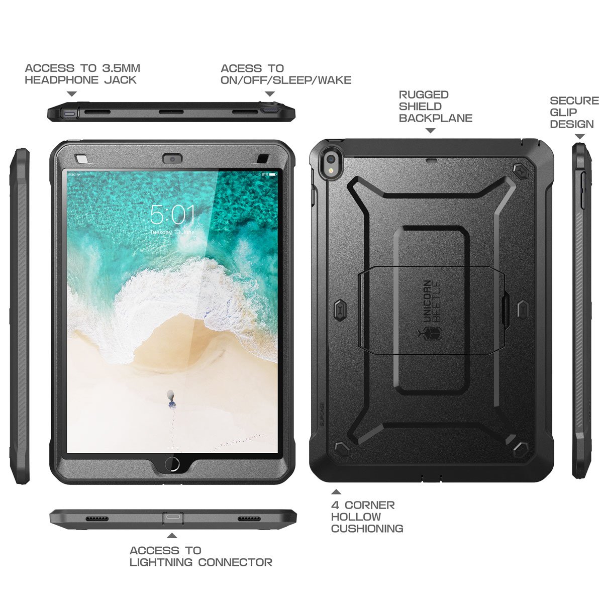SUPCASE Unicorn Beetle PRO Case for iPad Air 3 (2019) and iPad Pro 10.5'' (2017), Heavy Duty with Built-in Screen Protector Full-body Rugged Protective Case (Black)