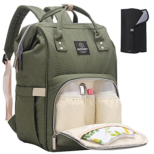 pipi bear Diaper Bag Backpack, Baby Bag for Mom Dad,Multifunction Large Diaper Backpack with Changing Pad,Water Resistant and Durable, Green