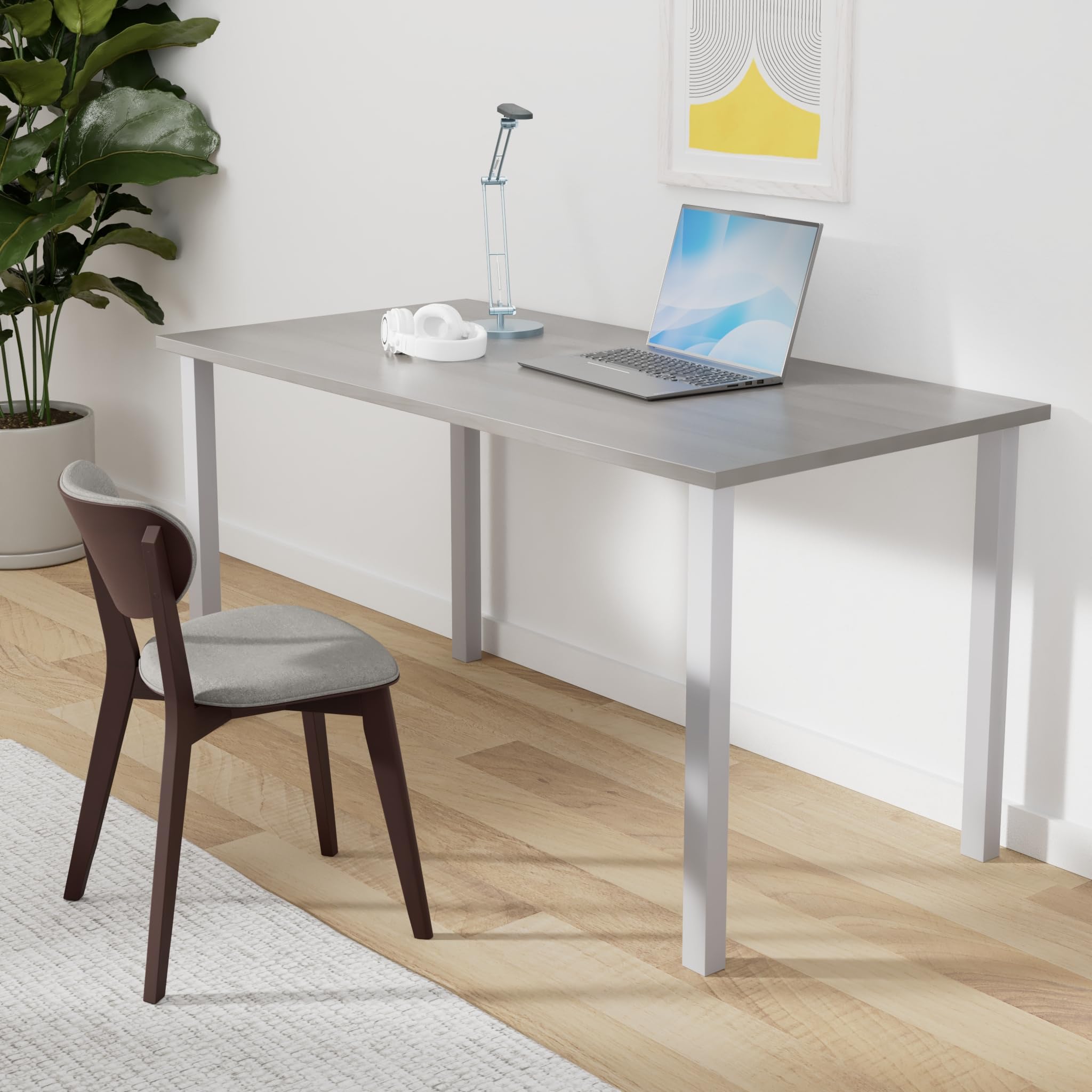 Bestar Universel 60W Table Desk with Square Metal Legs in White