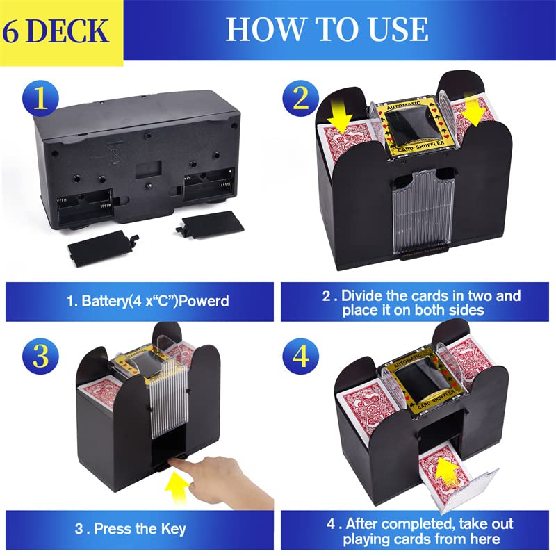 FONBEAR Automatic Card Shufflers 6 Deck (Playing Cards Included) - Battery-Operated Electric Shuffler Heavy Duty - Great for Casino, Home & Tournament Use for UNO, Blackjack, Texas Hold'em, Phase 10