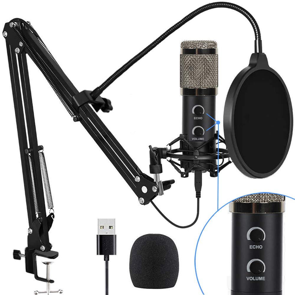 Bonke 【2021 Upgraded】 USB Condenser Microphone for Computer (Silver)