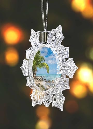 Christmas Snowflake Hanging Ornaments,Palm Tree Beach Sea Cloud Blue Sky Island Reef Stone Round Decorative Ornaments for Xmas Tree Home Party Holiday Decoration Supplies 3.3in,1 Piece