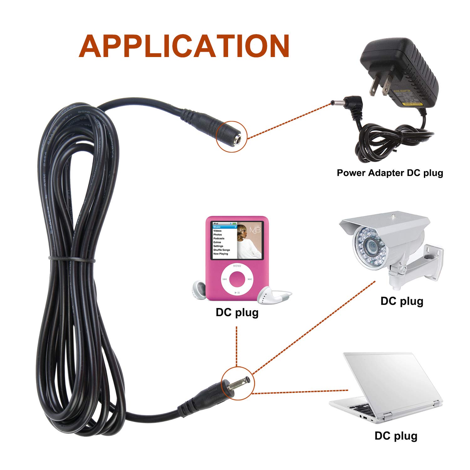 COOLM 10ft DC Power Adapter Extension Cable, 3.5mm x 1.35mm Male to Female Jack DC 5 V 5V Power Adapter Plug Extension Cord for DC Power Adapter/CCTV Security Camera