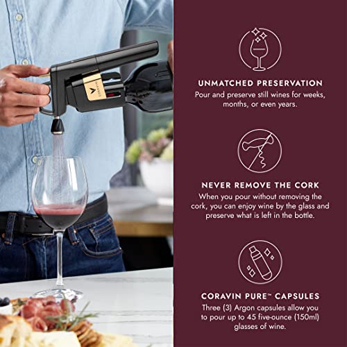 Coravin Timeless Six Plus Wine Preservation System - By-the-Glass Wine Saver - Wine Aerator, 3 Gas Capsules, 6 Screw Caps, Clearing Tool & Carry Case - White Wine, Red Wine & More - SE Anthracite