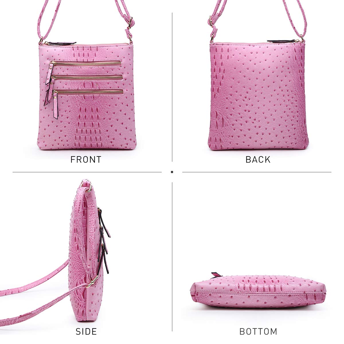 Dasein Crossbody Purse for Women Vegan Leather Shoulder Handbags Messenger Bags with Multi Zipper Pockets