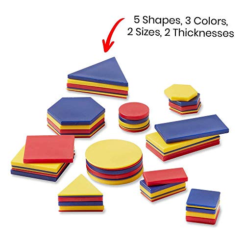 hand2mind Plastic Attribute Blocks Classroom Kit, Geometry Set, Preschool Learning, Manipulatives for Preschool, Montessori Math, Shapes for Toddlers, Home Schooling Materials Pre-K (Set of 6 Trays)