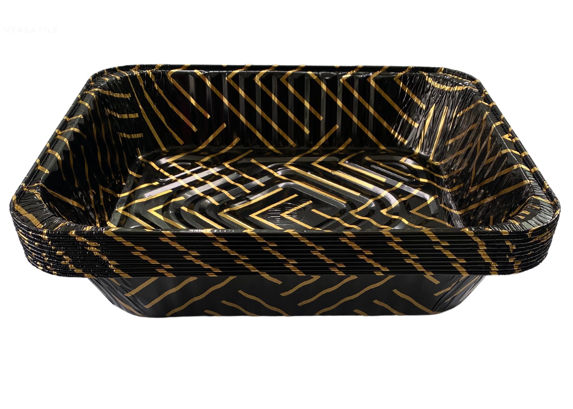 Aluminum Foil Pans 9x13 Disposable [10 Pack] Elegant Color Pan Trays with Food Containers for Roasting, Cooking, Heating, Disposable, Perfect for Hosting and Entertaining. (Black & Gold 10 Pack)