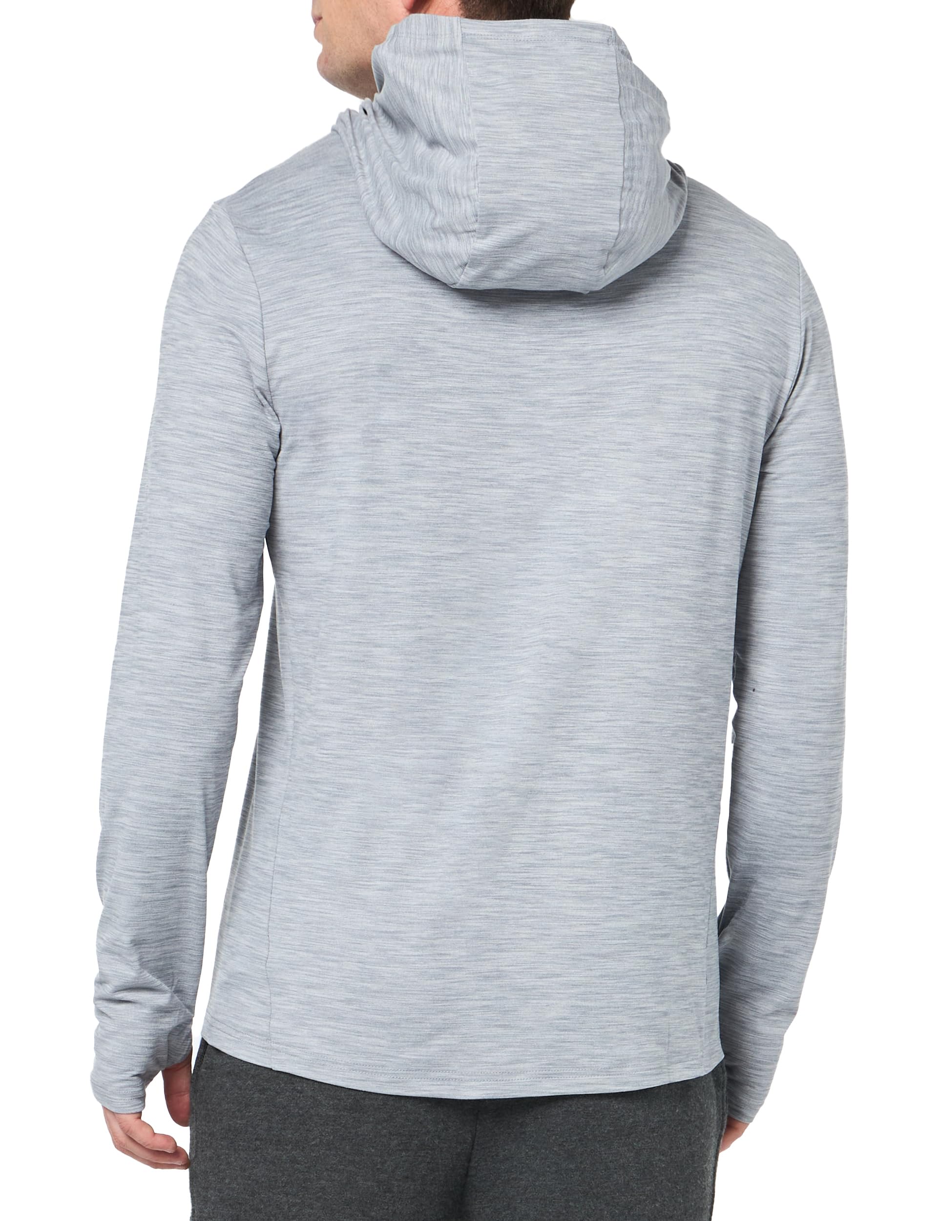 Amazon Essentials Men's Tech Stretch Long-Sleeve Hooded T-Shirt, Light Grey Space Dye, Medium