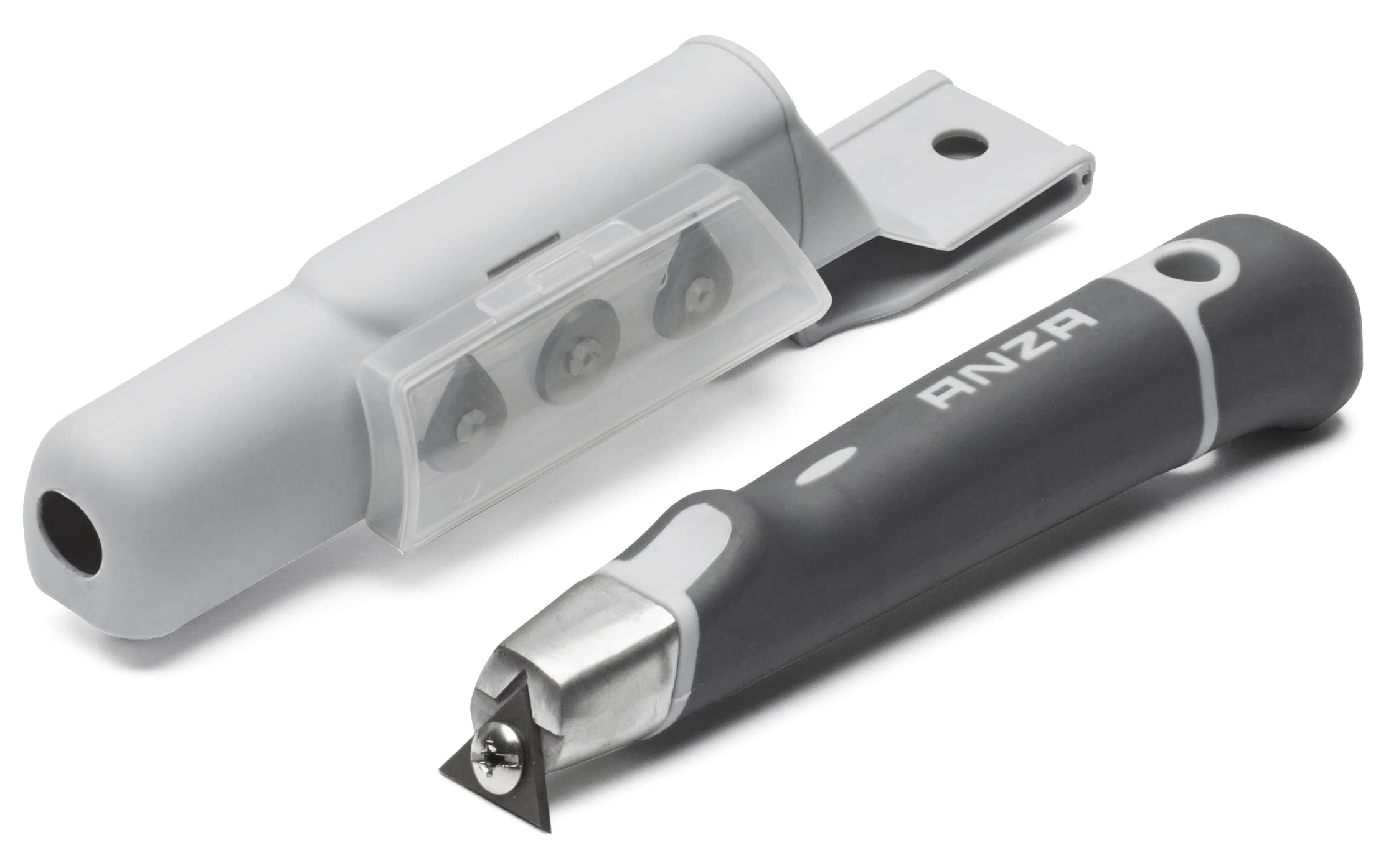 Anza ® | Scraper with razor sharp blades and convenient holster | Comfortable, ergonomic & versatile tool to scrape paint and clean intracate surfaces | 4 different shapes of blades included