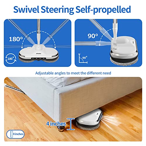 Cordless Electric Mop for Floor Cleaning, AlfaBot WS-24 Electric Spin Mop with Water Sprayer and LED Headlight, Lightweight & Rechargeable Scrubber for Hardwood Tile & Laminate Floors