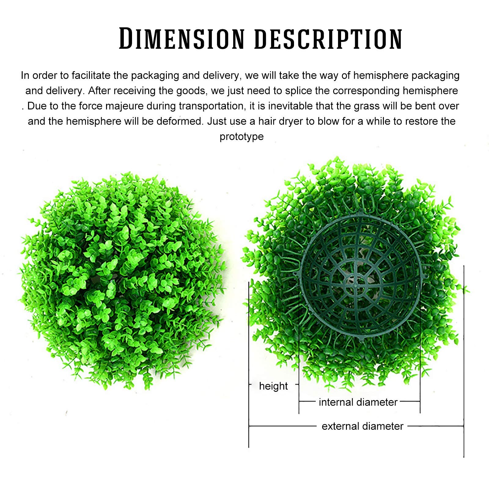 Dolloress 15 inch Artificial Plant Topiary Ball Garden Decorative Balls for Backyard, Balcony,Garden, Wedding and Home Décor,Green