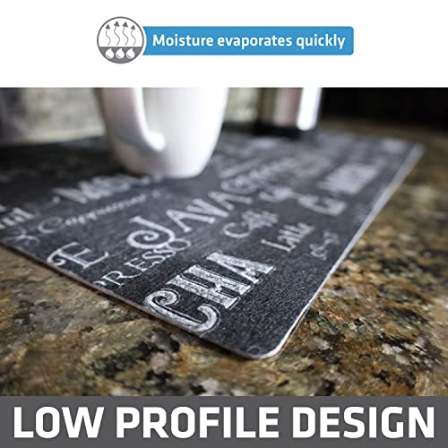 Drymate Coffee Maker Mat, (Coffee Station Bar Accessory) Protects Kitchen Countertops From Spills, Stains & Scratches, Absorbent, Waterproof, Washable (USA Made) (12β x 20β) (Java Chalkboard)