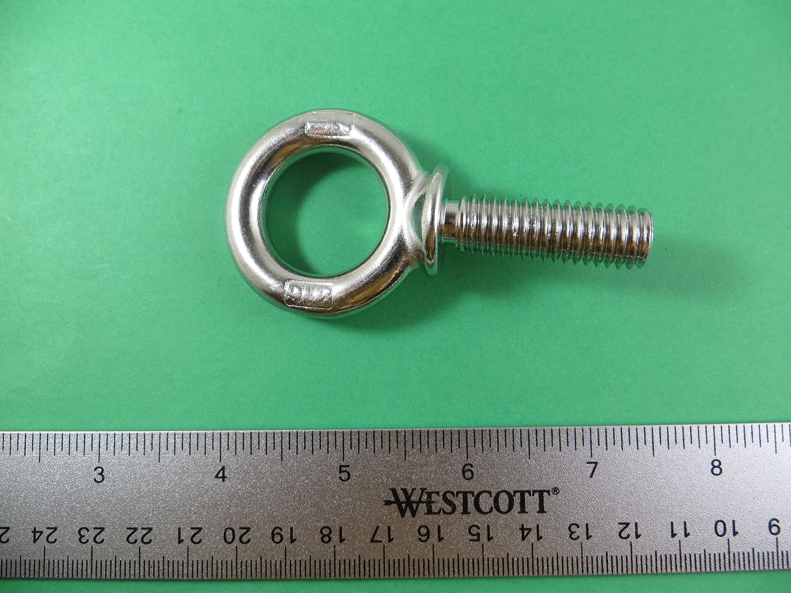 US STAINLESS 2 Pieces Stainless Steel 316 1/2" x 1 1/2" UNC Machinery Eye Bolt Marine Grade Pitch of 13