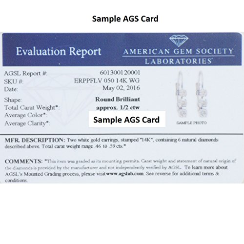 AGS Certified 1/2ct TW Three Stone Diamond Earrings in 14K White Gold