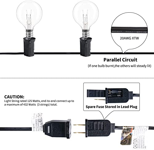 Brightown Outdoor String Lights 25FT G40 Globe Patio Lights with 27 Edison Glass Bulbs(2 Spare), Waterproof Connectable Hanging Light for Backyard Porch Balcony Party Decor, E12 Socket Base, Black