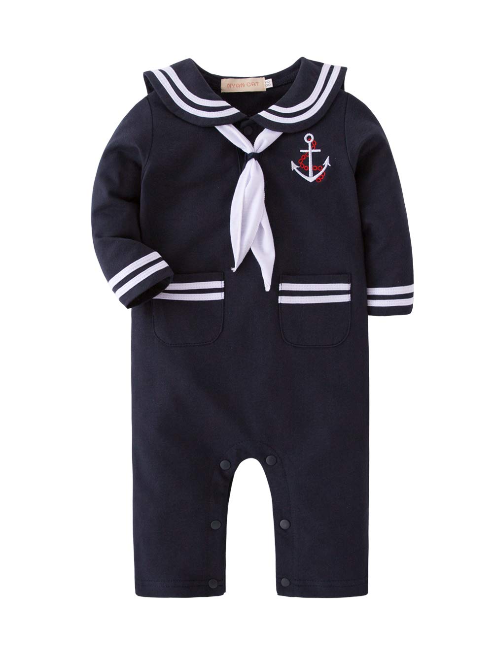 XM Nyan May's Baby Boys Nautical Sailor Navy Long Sleeve Jumpsuit and Hat