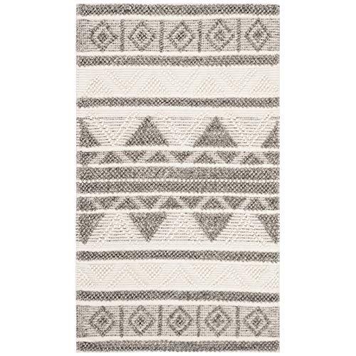 SAFAVIEH Natura Collection Accent Rug - 3' x 5', Ivory & Grey, Handmade Moroccan Boho Tribal Wool & Cotton, Ideal for High Traffic Areas in Entryway, Living Room, Bedroom (NAT104A)