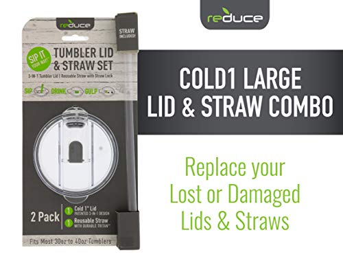 Reduce Tumbler Lid and Straw Set for 30-40 oz Tumblers/Mugs - BPA Free, Dishwasher Safe, Impact Resistant - Replace Broken, Damaged or Lost Reduce Cold 1 Straws and Lids - Large