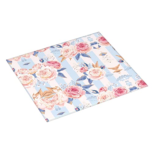 Flowers Stripe Printed Drying Mat For Kitchen Ultra Absorbent Microfiber Dishes Drainer Mats Non-Slip Silicone Quick Dry Pad - 18 X 16inch