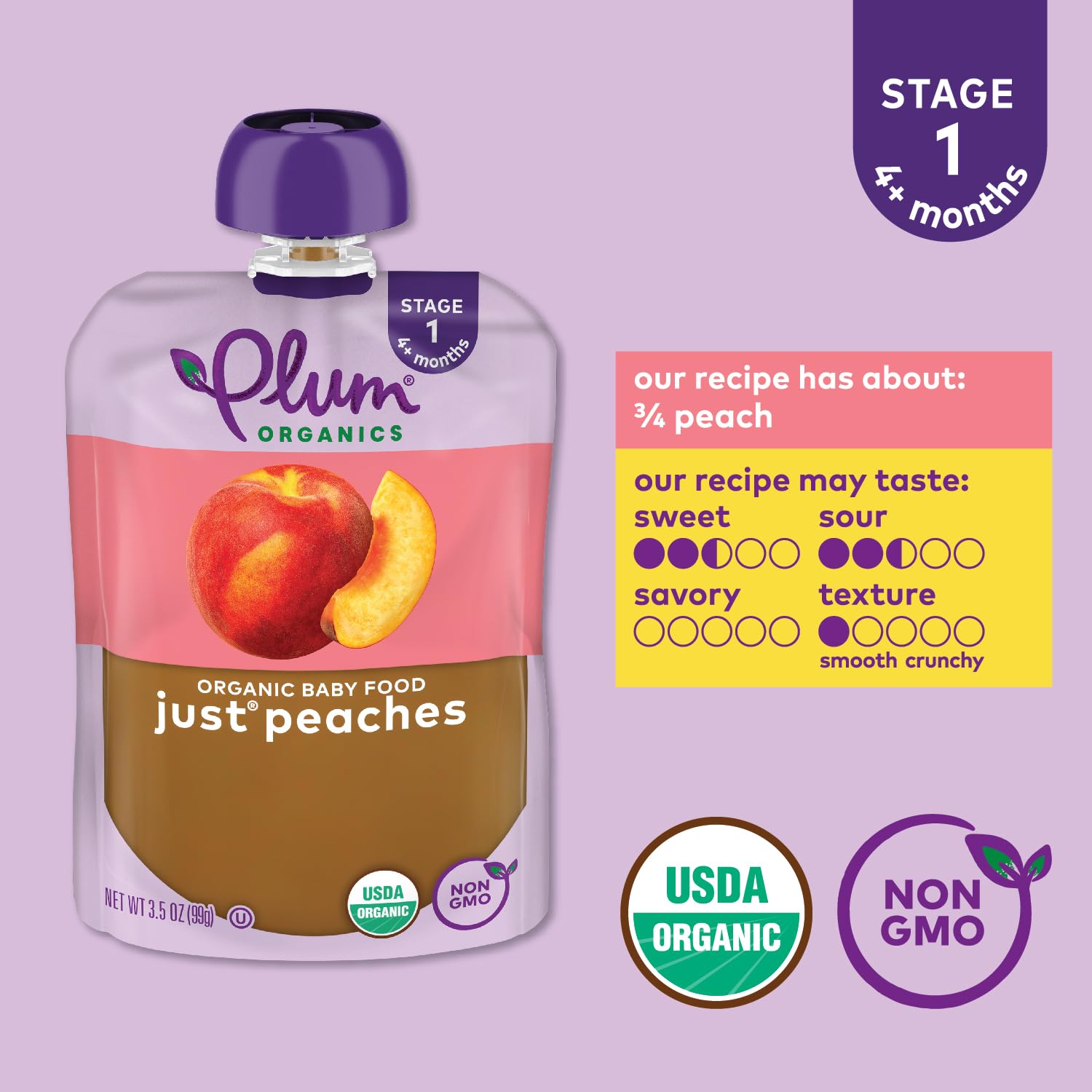 Plum Organics Stage 1 Organic Baby Food - Just Mangos, Just Prunes, and Just Peaches Variety Pack - 3.5 oz Pouch (Pack of 18)