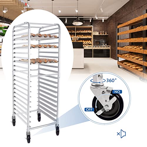 HARDURA 20 Tier Bun Pan Rack, Bakery Rack with Casters, NSF Home Commercial Kitchen, Aluminum Storage Cooling Sheet Pan Rack,20"x26"x69"H