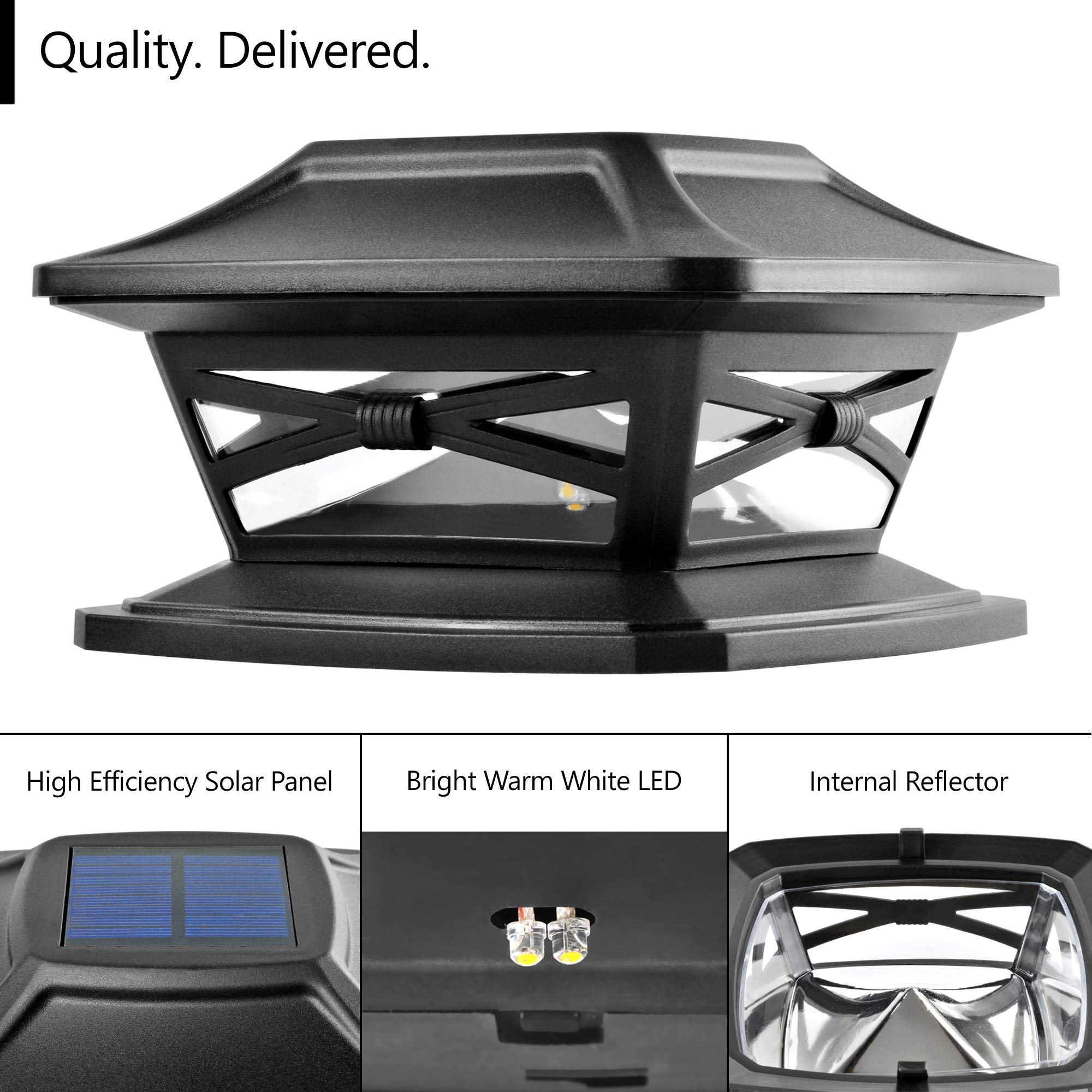 Davinci Lighting Flexfit Solar Outdoor Post Cap Lights - Includes Bases for 4x4 5x5 6x6 Wooden Posts - Bright LED Light - Slate Black (2 Pack)