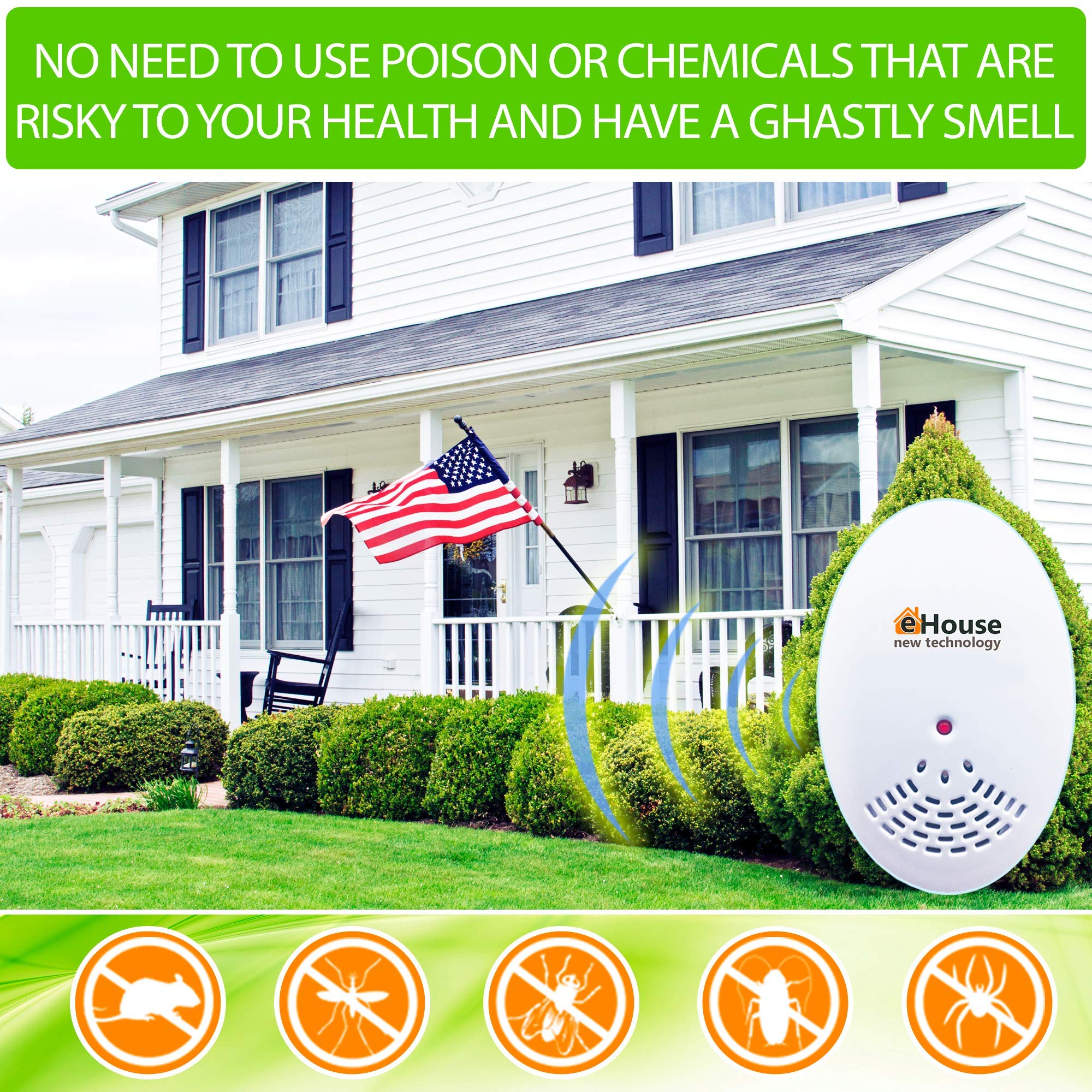 BH-1, Ultrasonic Pest Control Repeller - Electronic & Ultrasound, Indoor Plug-in Repellent - Get rid of - Rodents, Mice, Squirrels, Bats, Insects, Bed Bugs, Ants, Fleas, Spiders, Roaches (2 Pack)
