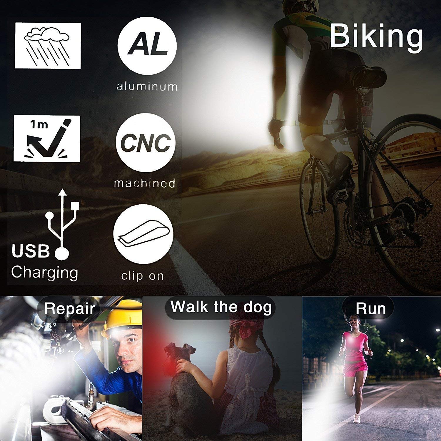 AKALE Rechargeable Bike Light Set, LED Bicycle Lights Front and Rear, 4 Light Mode Options, 650mah Lithium Battery, Bike Headlight, IPX4 Waterproof, Easy to Install for Men Women Road 2 Pack