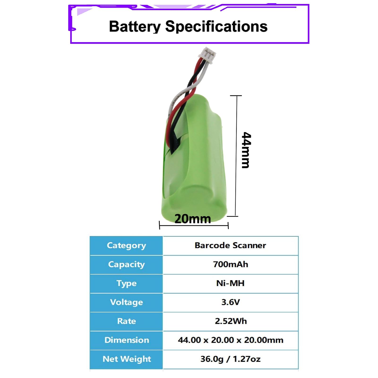 Youejoeq (10-Pack) Replacement Battery for Symbol LS4278 LS4278-M DS6878 DS6878-SR 82-67705-01 BTRY-LS42RAAOE-01 Barcode Scanner Battery 700mAh 3.6V - 3.7V NiMH