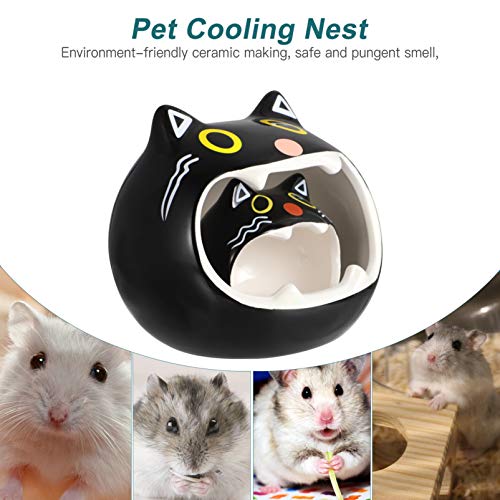 balacoo House- Plate Hedgehog/Chinchilla Cave Hideout Hamster Cat Pig Cartoon Cage Cooling Sand Specter with Guinea Pig/Ceramic and Supplies Adorable Summer Mini Pet Black, Tiny House Accessories