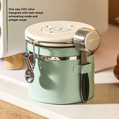 CHICIRIS Food Canister, Coffee Bean Container, Coffee Canister Mint Green Food Grade Stainless Steel Airtight Coffee Container with Scoop Date Wheel for Tea Nuts (1.5L)