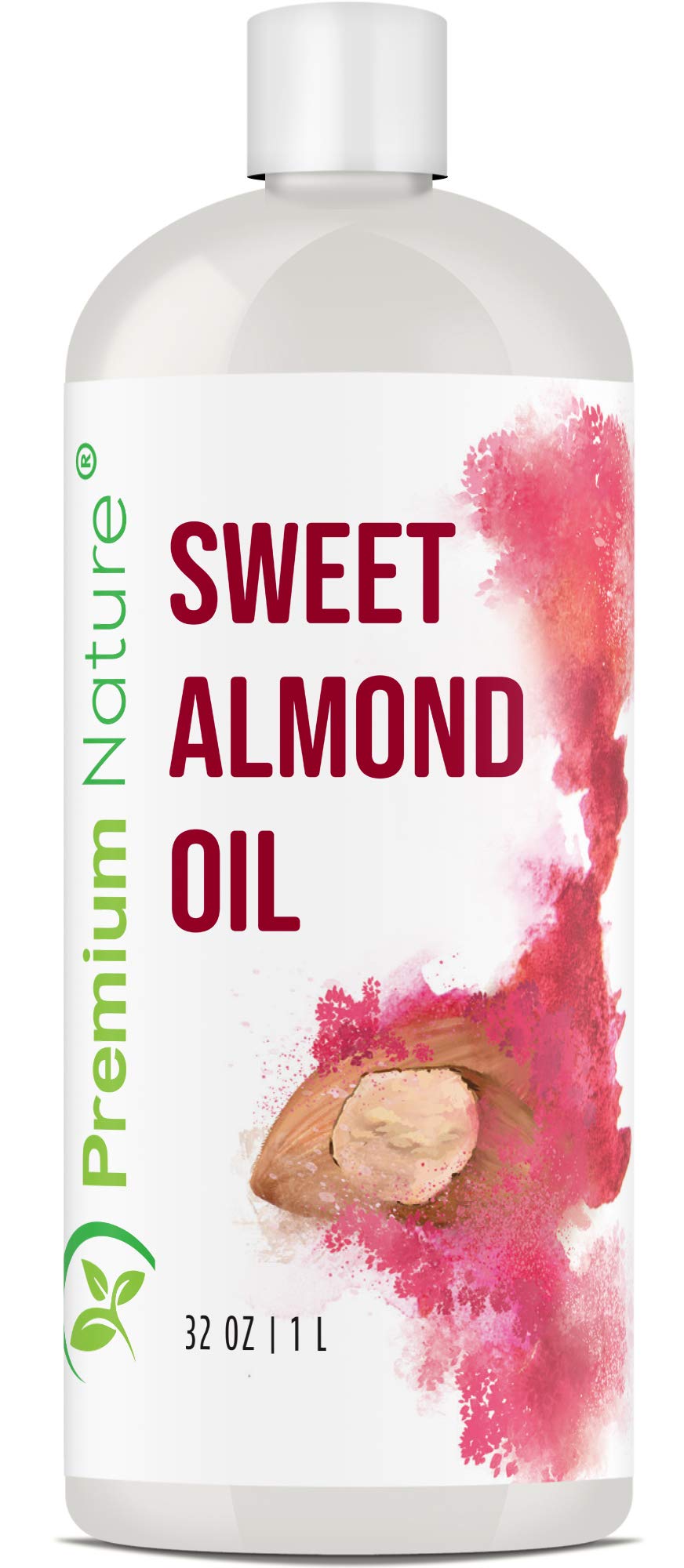 Sweet Almond Oil Carrier Oil - Cold Pressed Pure Natural Body Massage Oils for Essential Oils Mixing, Baby Oil Dry Skin Face Moisturizer Eye Makeup Remover Healthy Nails Packaging May Vary (32 ounce)