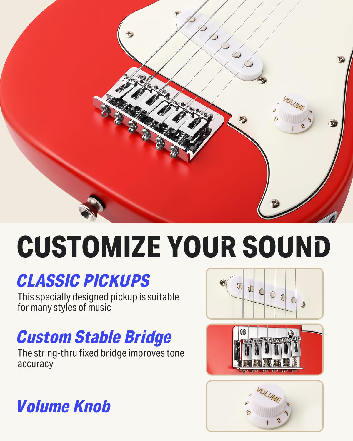 Donner 30 Inch Kids Electric Guitar Beginner Kits ST Style Mini Electric Guitar for Boys Girls with Amp, 600D Bag, Tuner, Picks, Cable, Strap, Extra Strings, DSJ-100, Red
