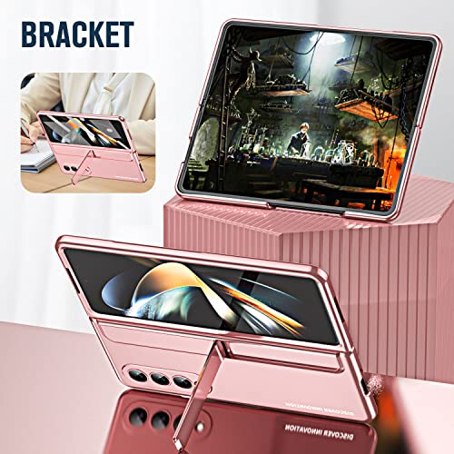 EAXER for Samsung Galaxy Z Fold 4 Case, Full Coverage Protection, Built in Screen Protector Pen Holder Stand Shockproof Rugged Case Cover (Pink)