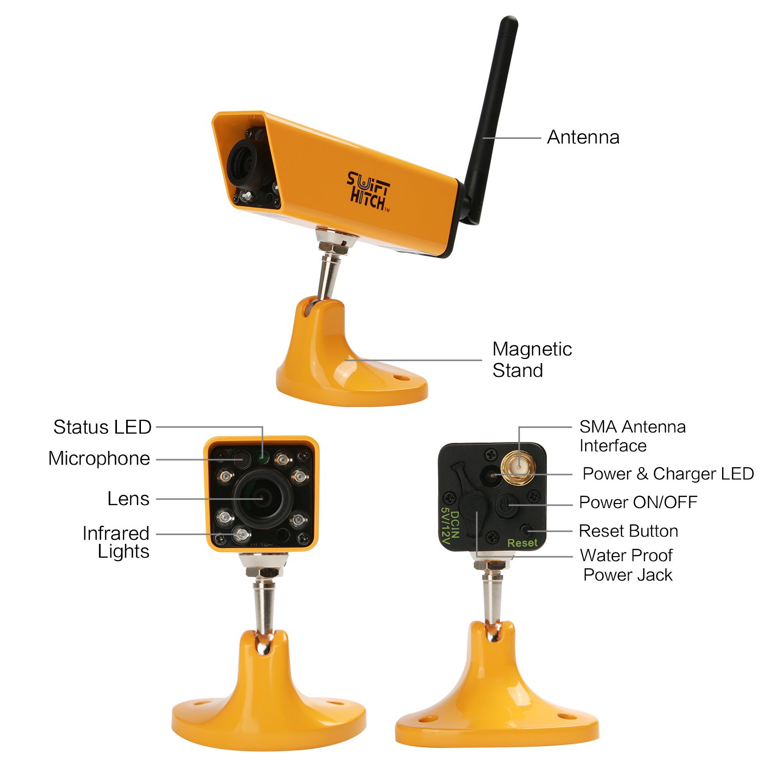 Swift Hitch SH04 Wireless Battery Backup Camera System for Trailer Hitch Up, RV Rear View via WiFi Link and Monitoring on iPhone/iPad or Android Devices
