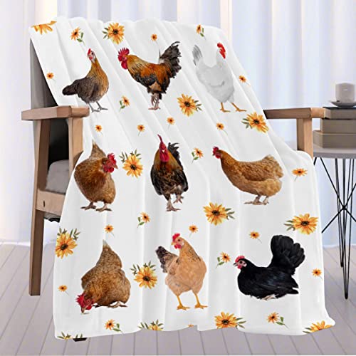 Chickens Sunflowers Flannel Throw Blanket,Super Soft Fluffy Plush Bed Blanket for Couch Sofa Travel Camping,Bed Quilt Home Decor for All Seasons,30"x40"-Toddlers/Pets Size