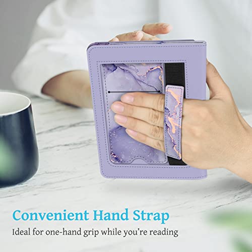 Fintie Stand Case for 6" All-New Kindle (2022 Release) - PU Leather Cover with Card Slot & Hand Strap for Kindle 2022 11th Generation Model No. C2V2L3 (NOT fit Paperwhite or Oasis), Lilac Marble