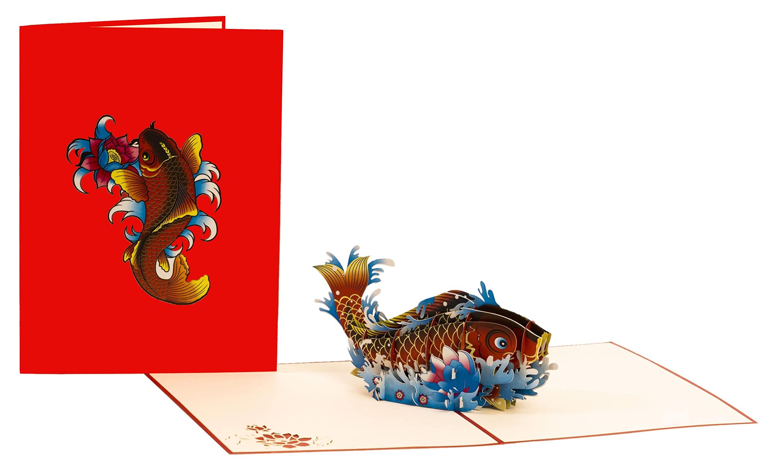 iGifts And Cards Lucky Red Koi Fish 3D Pop Up Greeting Card – Mother’s Day Gift, Unique Nature Inspired Birthday Party, Thank You Card With Fish, Big Retirement Present, 6x8
