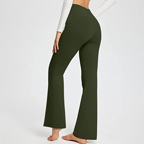 Ceboyel Women Bootcut Yoga Pants Flare V Crossover Workout Leggings High Waisted Active Sweatpants Joggers Pants with Pockets Army Green