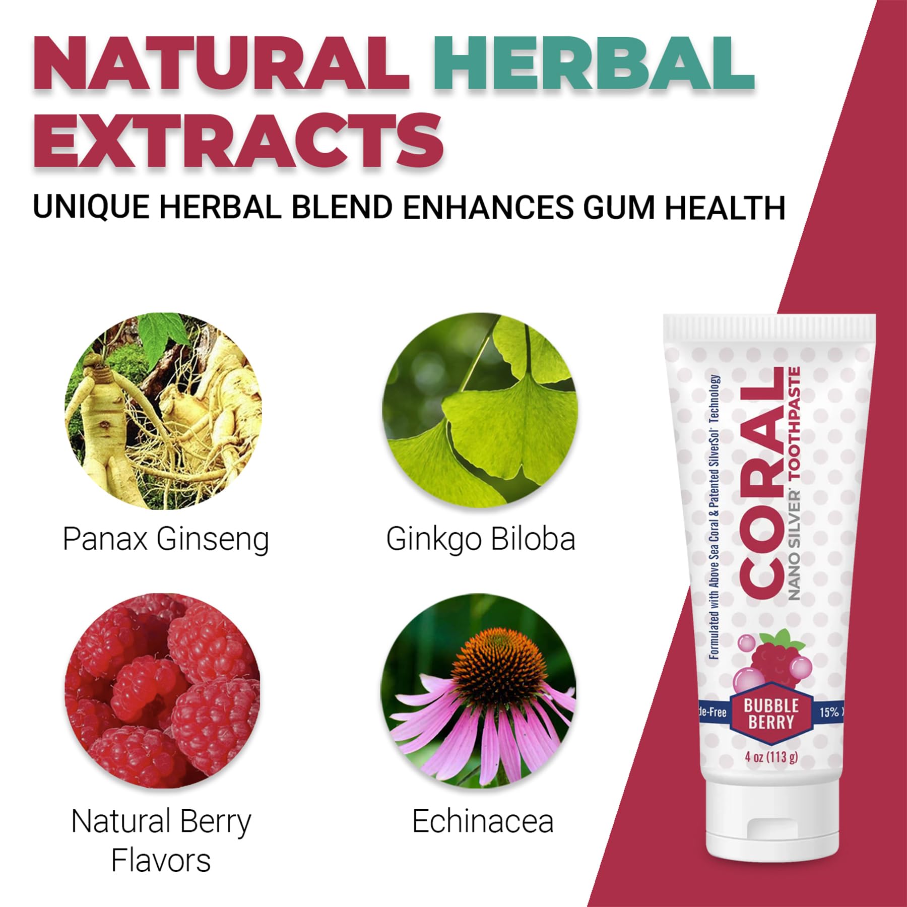 Coral Nano Silver Bubble Berry Kids Toothpaste, Natural Fluoride Free Teeth Whitening Toothpaste, Coral Calcium Nano Silver Infused SLS Free - 4 Ounces (2 Pack)