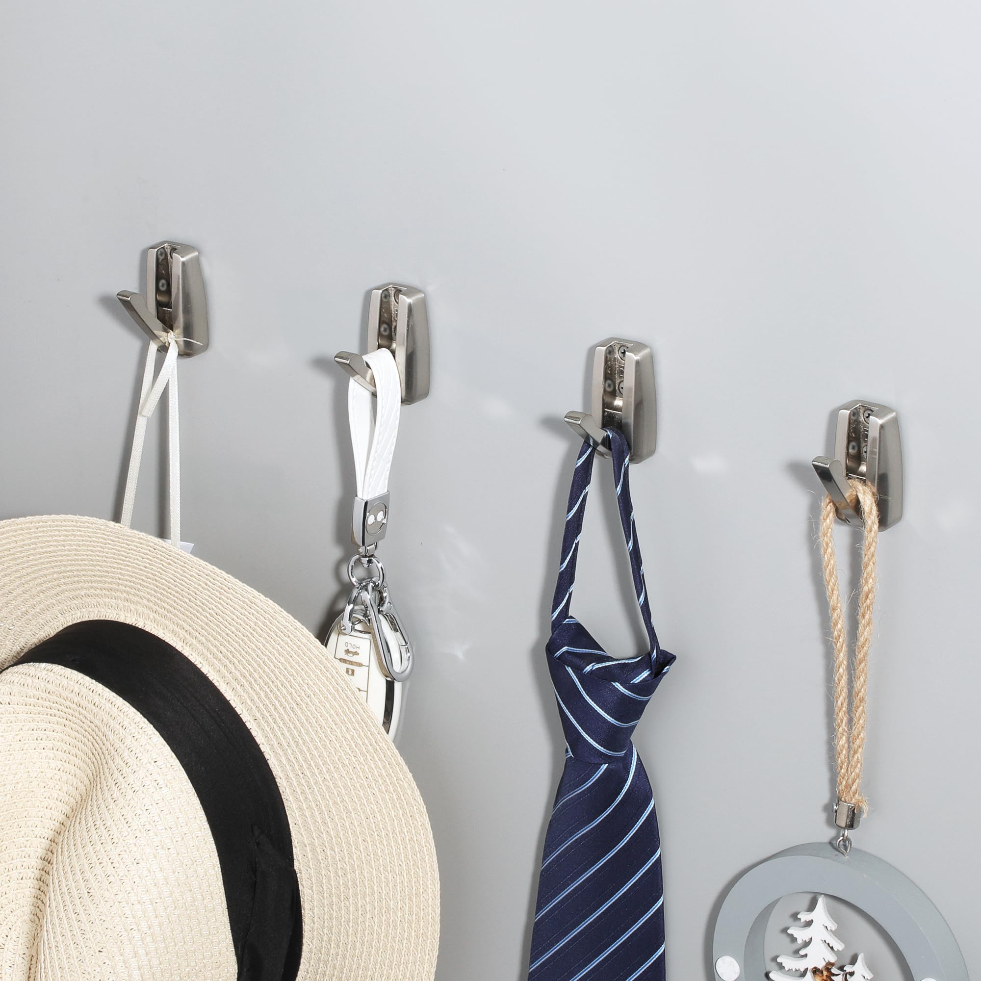 Alise Folding Hooks Wall Mount Coat Hook Door Hanger Towel Robe Clothes Hooks for Bathroom Kitchen Garage Hotel,Heavy Duty Wall Hooks for Hanging Coat Hats Towels,Brushed,Pack of 4
