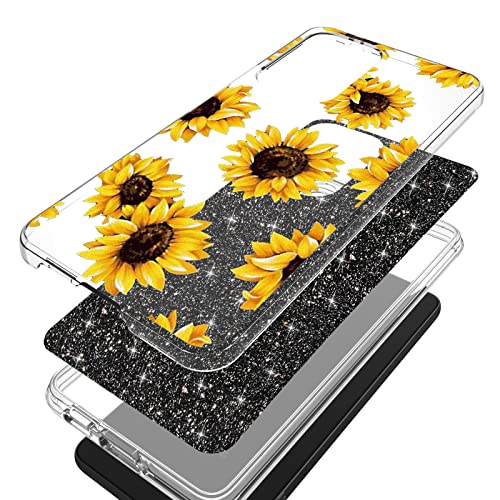 DDTKZC for Samsung Galaxy A53 5G Case,Samsung A53 5G Case Tempered Glass Protector Lustre Pattern-Sparkle 3 in 1 Clear Shockproof Case for Samsung A53 5G (Yellow Sunflower)