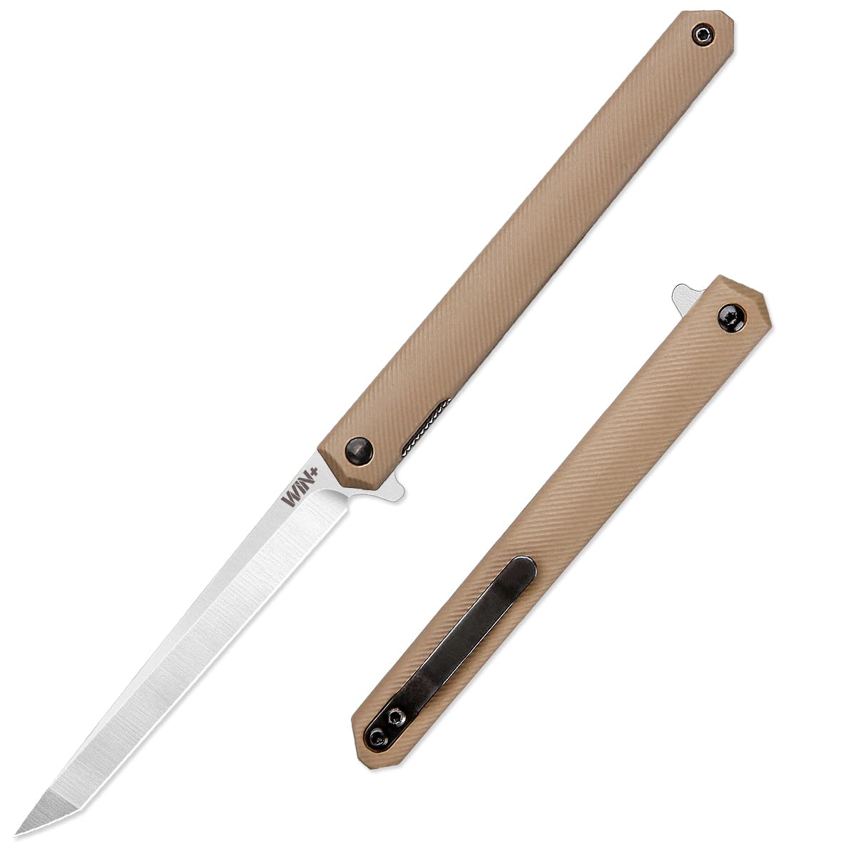 WIN+ Pocket Knife, Folding Knife with Clip, EDC Knife for Men and Women, Tactical Knife for Survival Camping W4149 (Black)