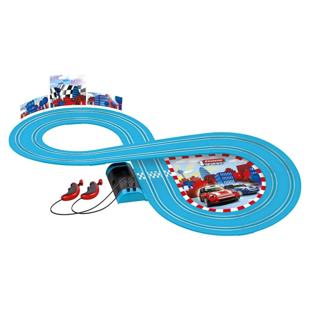 Carrera First Nintendo Mario Kart Slot Car Race Track - Includes 2 Cars: Mario and Yoshi and Two-Controllers - Battery-Powered Beginner Set for Kids Ages 3 Years and Up