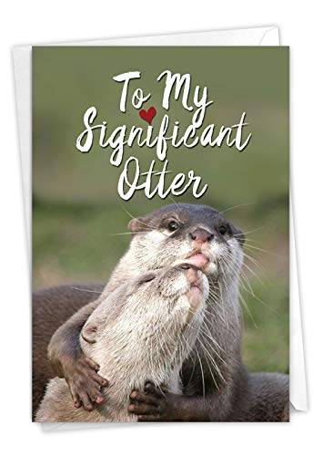 NobleWorks - Funny Anniversary Greeting Card - Romantic Spouse Humor, Married Couples Anniversary Notecard - Significant Otters C5528ANG
