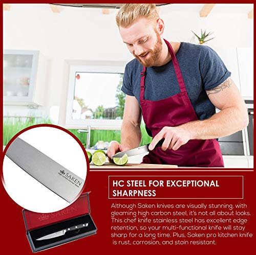 SAKEN 4.5-Inch Paring Knife - High-Carbon German Steel Kitchen Utility Knife with Wooden Handle in Dark Wood Finish - Multipurpose Kitchen Knife Mincing, Slicing, Chopping, and General Cutting Work